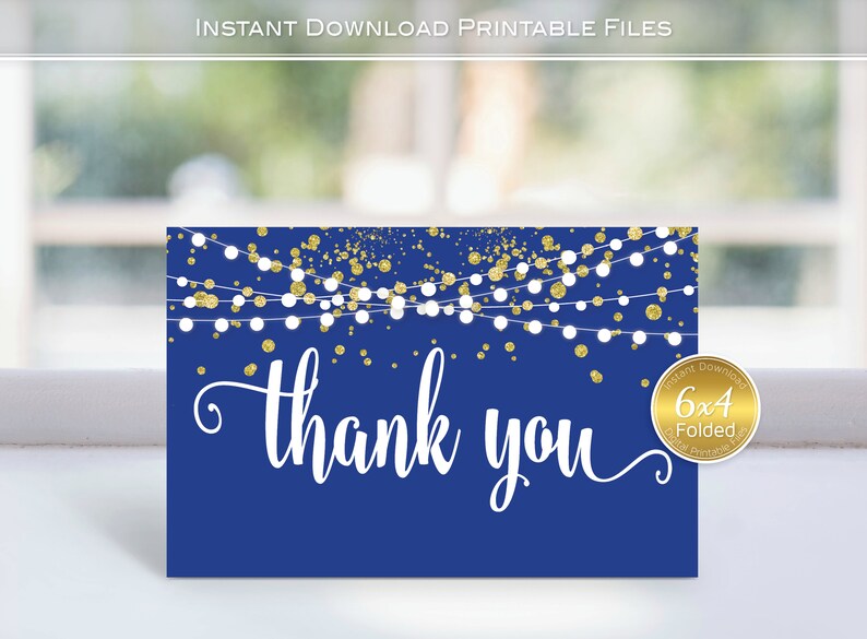 Thank You Note Cards Printable Folding 4x6 Royal Blue - Etsy