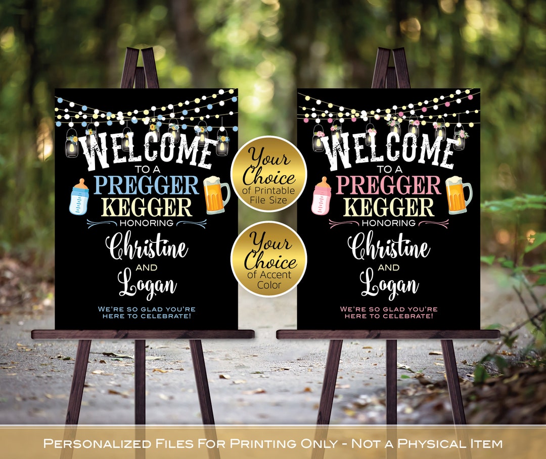 Pregger Kegger Coed Baby Shower Welcome Sign Printable Garland Lights ...