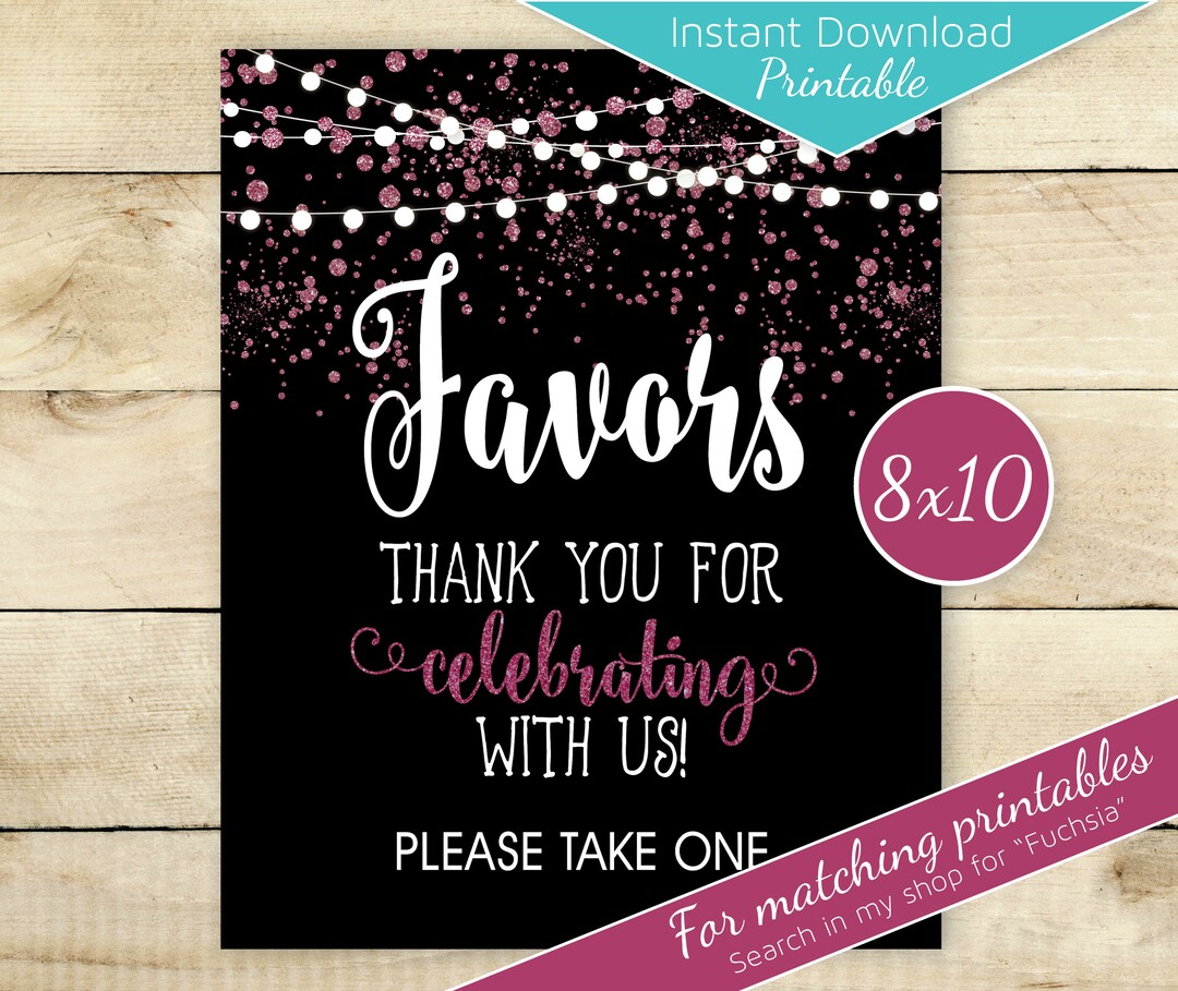 Party Favors Table Sign | Woman's Birthday Printable | 8x10 | Fuchsia ...