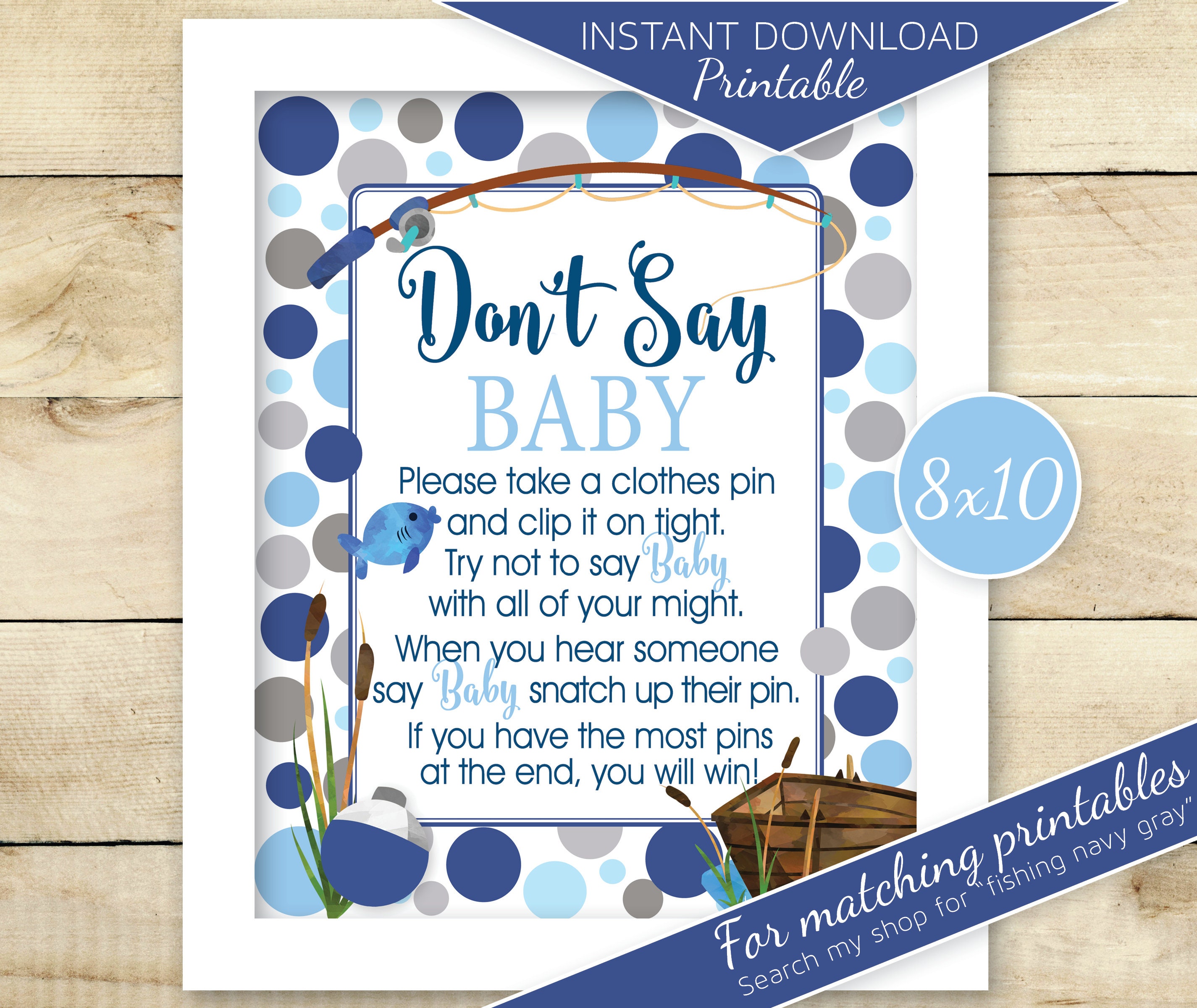 Don't Say Baby Clothes Pin Baby Shower Game Printable 8x10 Table Sign ...