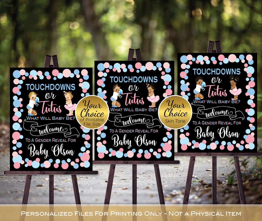 Touchdown or Tutus Gender Reveal Welcome Sign Printable | Pink and Blue ...