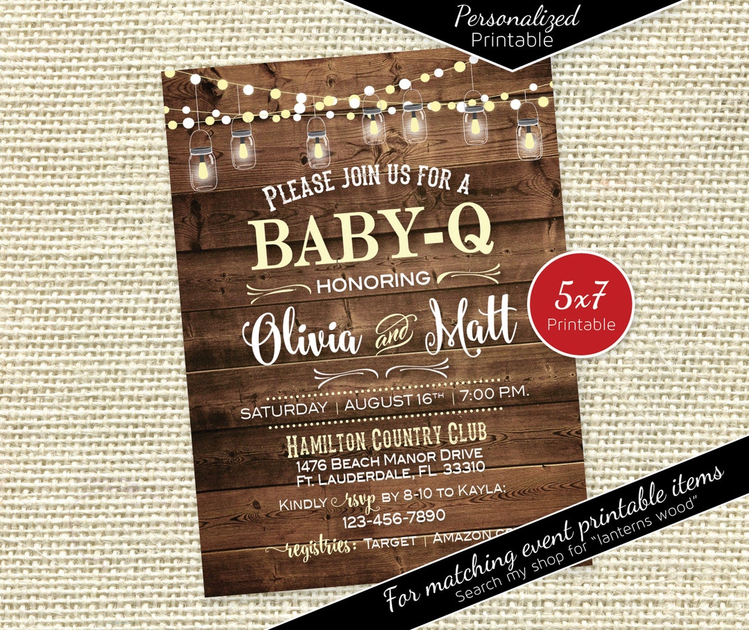 Baby-que Baby Shower Personalized 5x7 Invitation | BBQ | Mason Jar ...
