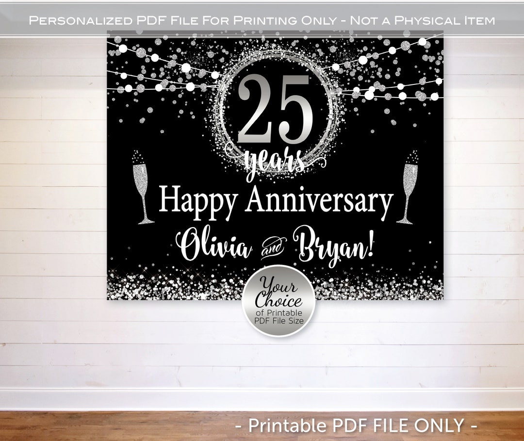 Anniversary Backdrop Banner Printable Pdf File Silver On Black 25th