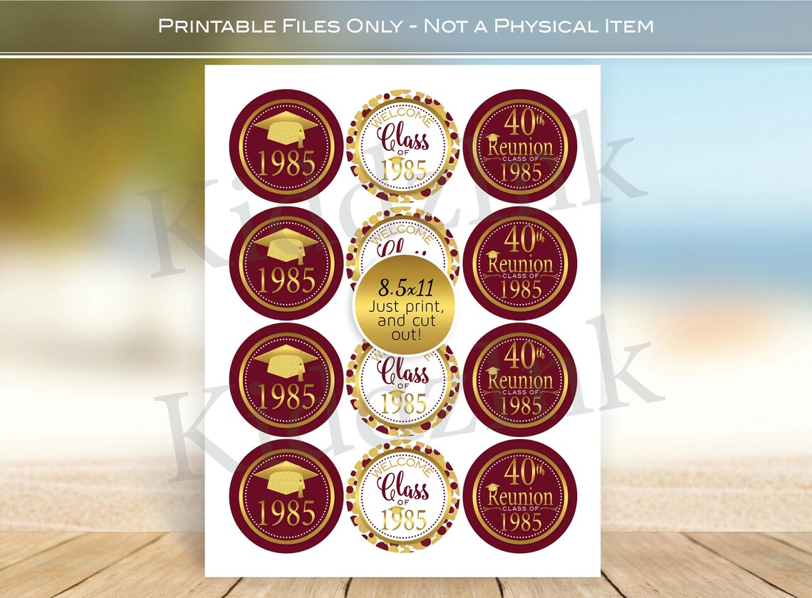 1985 Class Reunion Cupcake Toppers: Garnet and Gold (digital Download ...