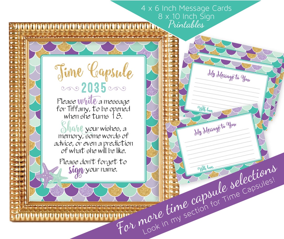 Time Capsule and Message Cards Mermaid Scales 1st Birthday Purple, Teal ...