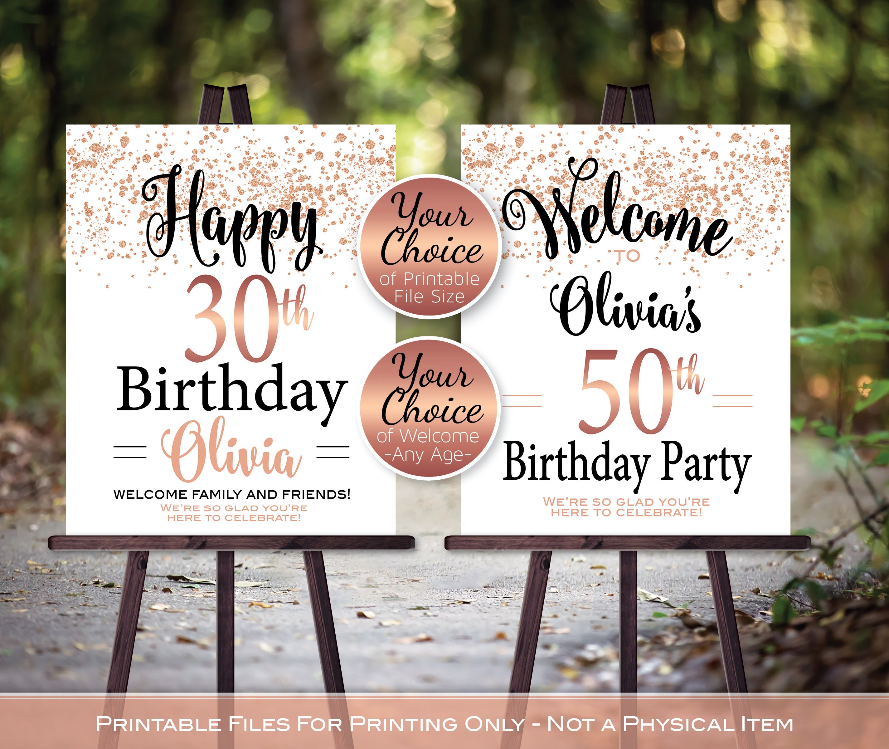 Paper & Party Supplies Confetti Party Sign Rose gold Welcome Poster Any ...