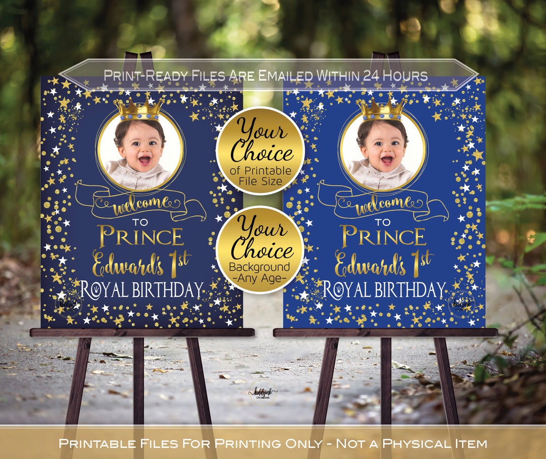 Royal Prince Birthday Party Welcome Sign Printable With Photo | Navy or ...