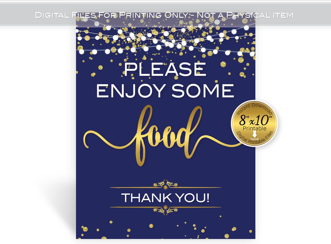 Food Table Sign | 8x10 | on Navy With Faux Gold Confetti and Garland ...
