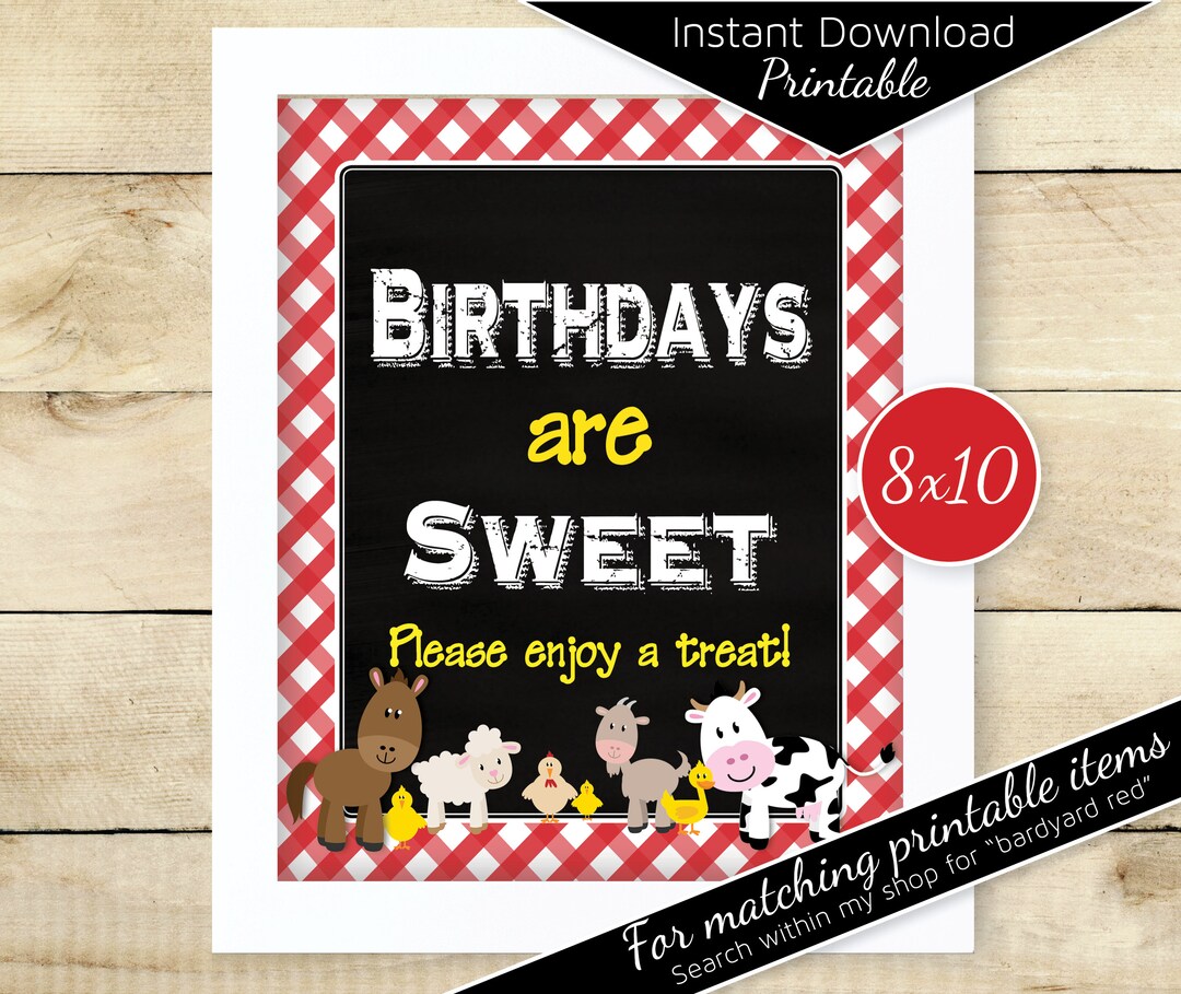 Barnyard Farm Animals Birthday Birthdays Are Sweet 8x10 Table Sign Faux ...