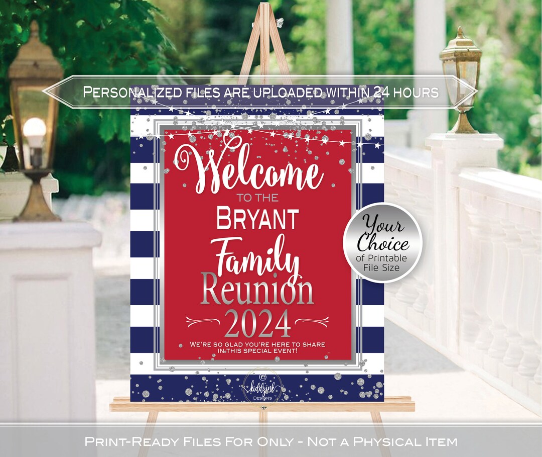 Family Reunion Personalized Welcome Sign Printable File Silver Confetti ...