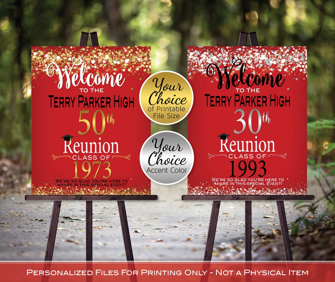 Personalized Class Reunion Welcome Sign: Red With Gold or Silver ...