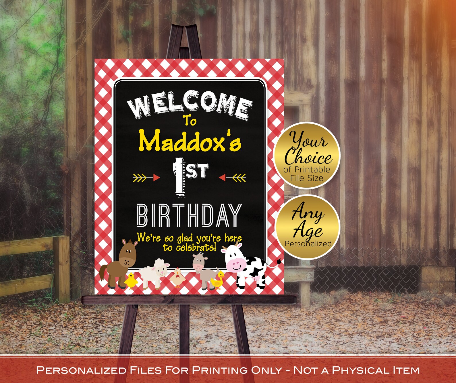 Barnyard Birthday Party Welcome Sign | Farm Animals | Any Age | Red ...
