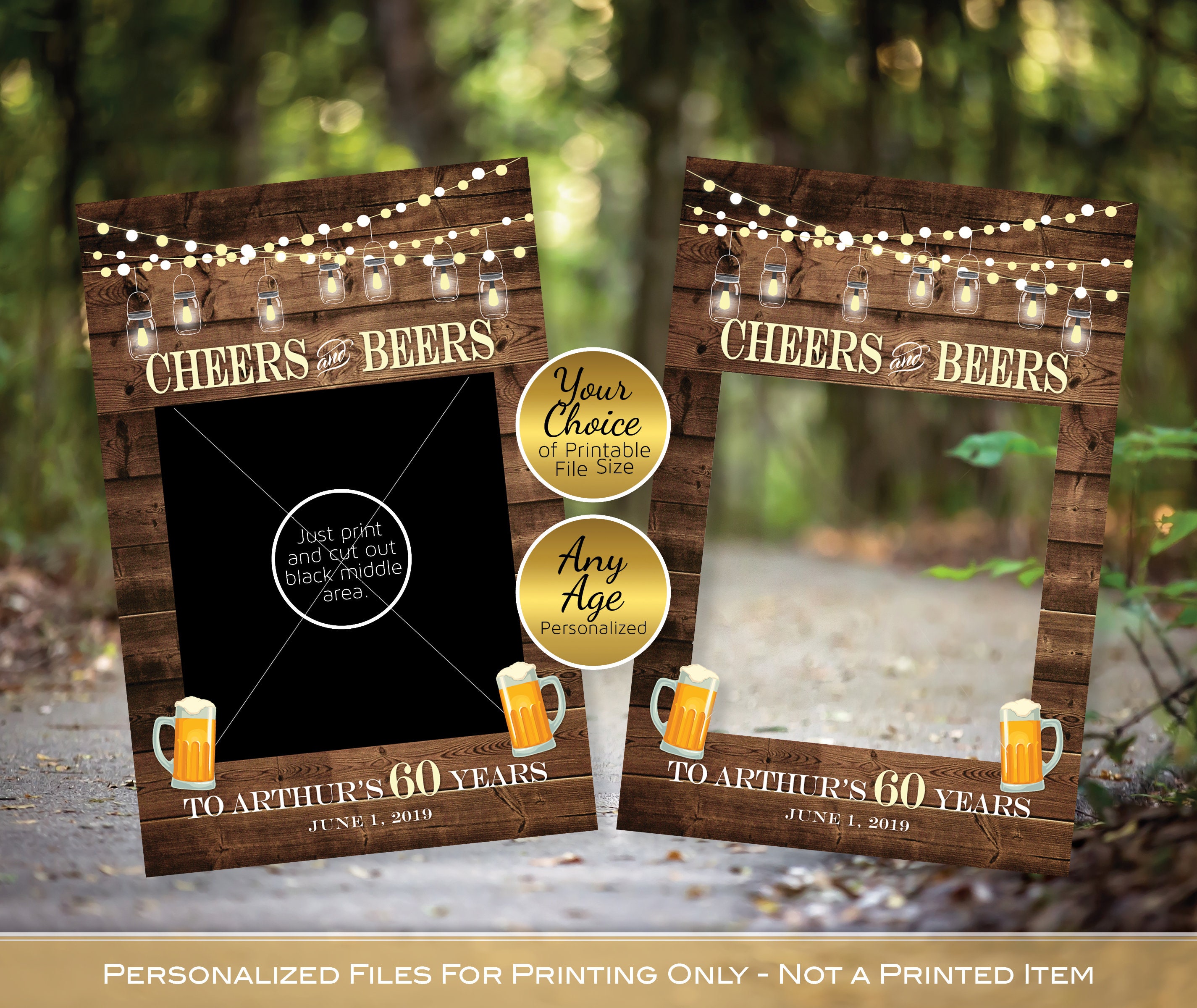 Birthday Cheers & Beers Selfie Photo Sign Printable | Garland Lantern ...