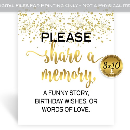 Share a Memory Printable Sign and Card Set Birthday Wishes - Etsy