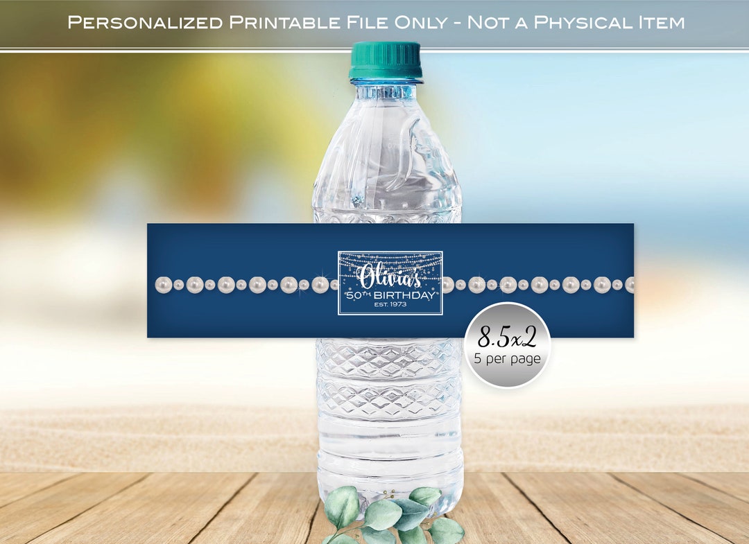 Birthday Water Bottle Label Wrap Printable | Denim and Pearls | Bling ...
