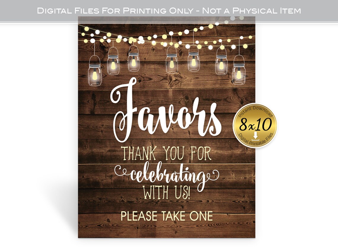 Favors Table Sign 8x10 Light Strings and Lanterns on Faux | Etsy