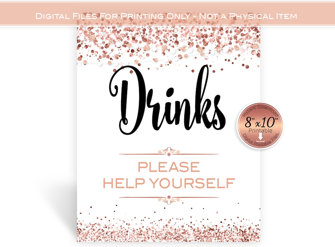 Drinks Table Sign | Woman's Birthday Printable 8x10 | Faux Rose Gold ...