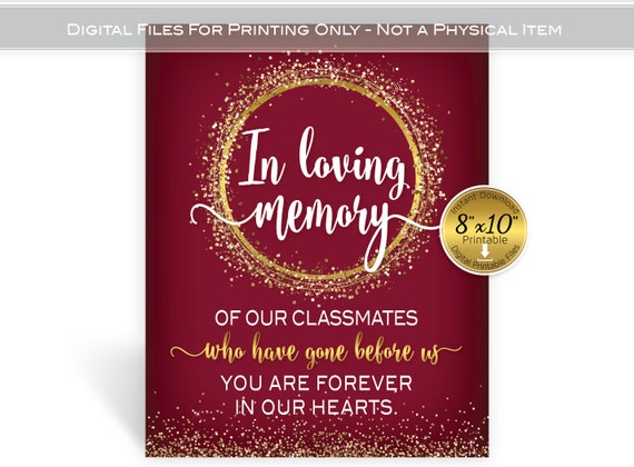 In Memory of Classmates Who Have Passed Class Reunion 8x10 - Etsy