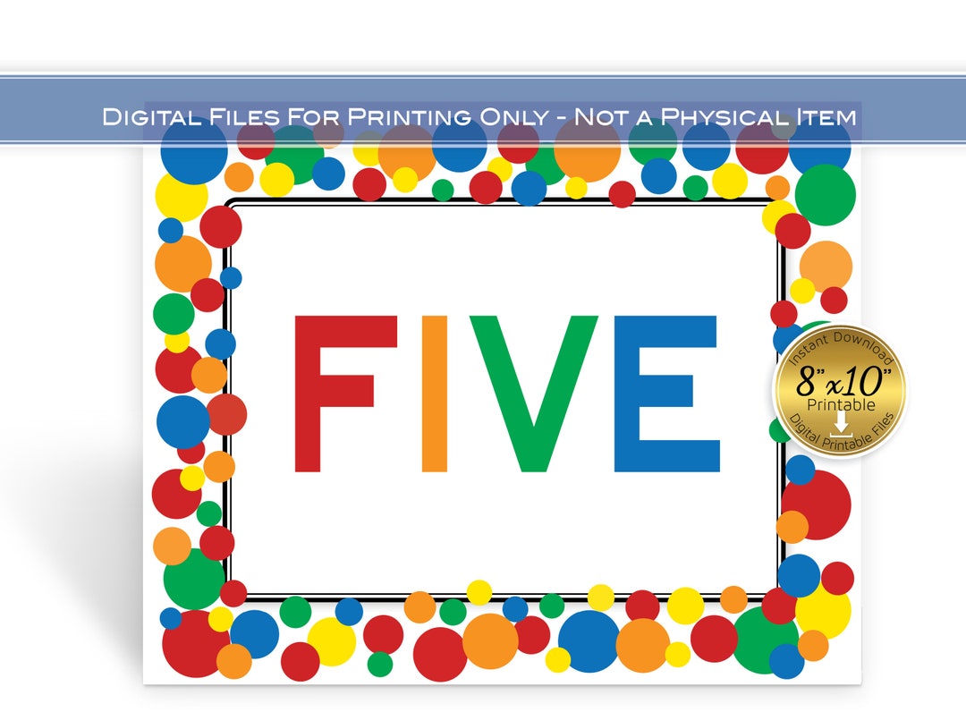 5th Birthday Age Five 8x10 Table Sign Fifth Primary Colors - Etsy