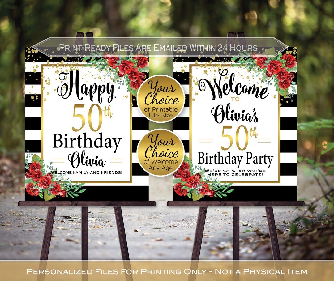 Birthday Welcome Sign Printables Black White Stripes Red Etsy