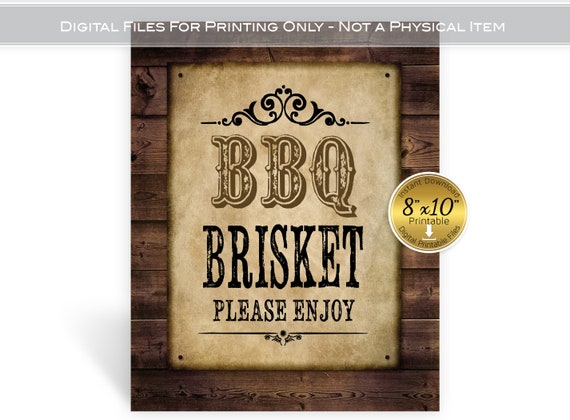 BBQ Brisket 8x10 Printable Table Sign Western Theme Rustic - Etsy