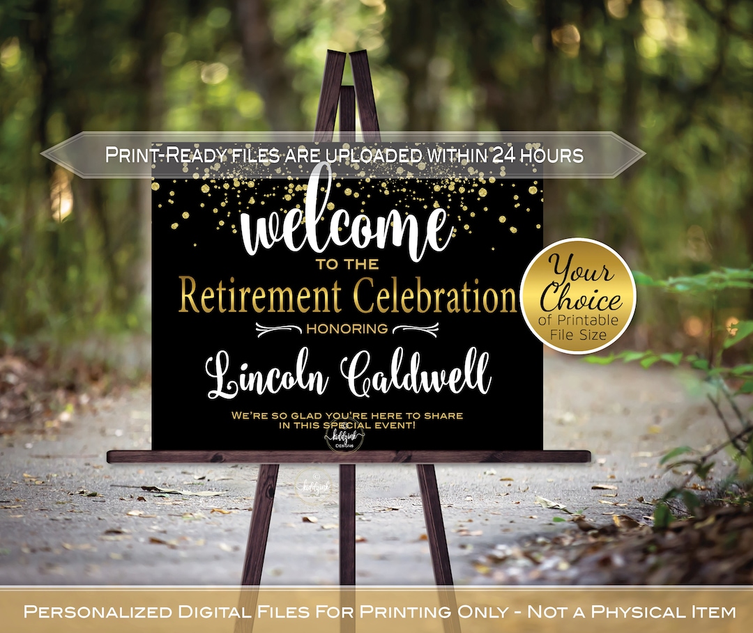 Retirement Celebration Party Welcome Sign Printable | Landscape | Gold ...