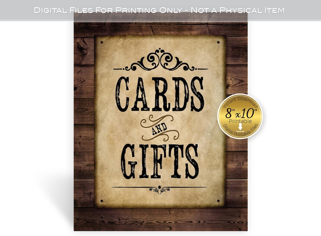 Western Theme Cards and Gifts 8x10 Printable Table Sign | Rustic Faux ...