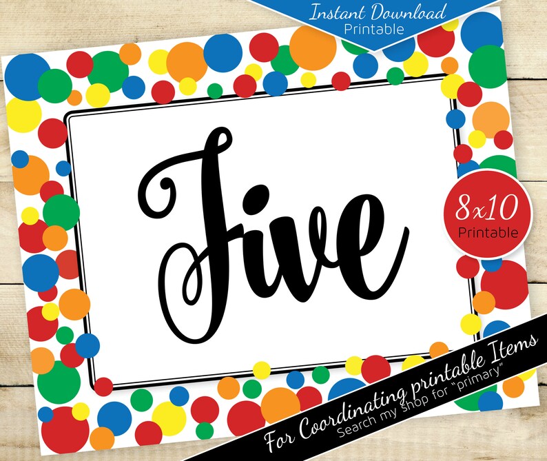 5th Birthday Age Five 8x10 Table Sign Fifth Primary Colors | Etsy