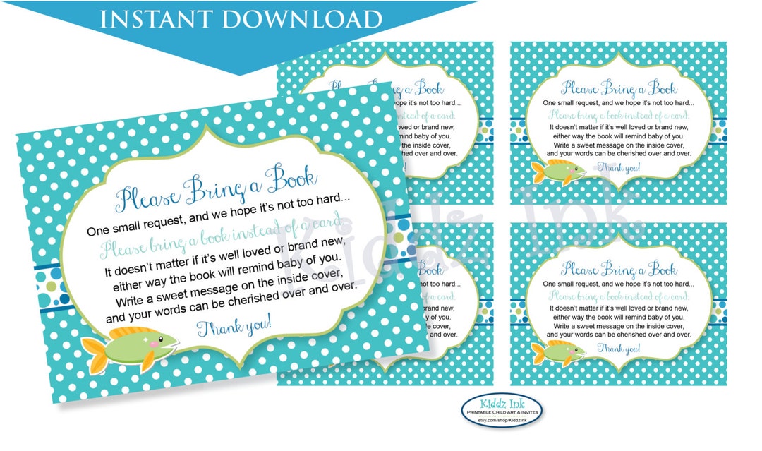 Ocean Fish Theme Baby Shower Book Request Enclosure Cards 4 X 3 INSTANT ...