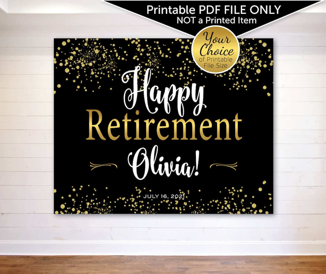 Happy Retirement Backdrop Banner Printable Files | Gold Confetti on ...