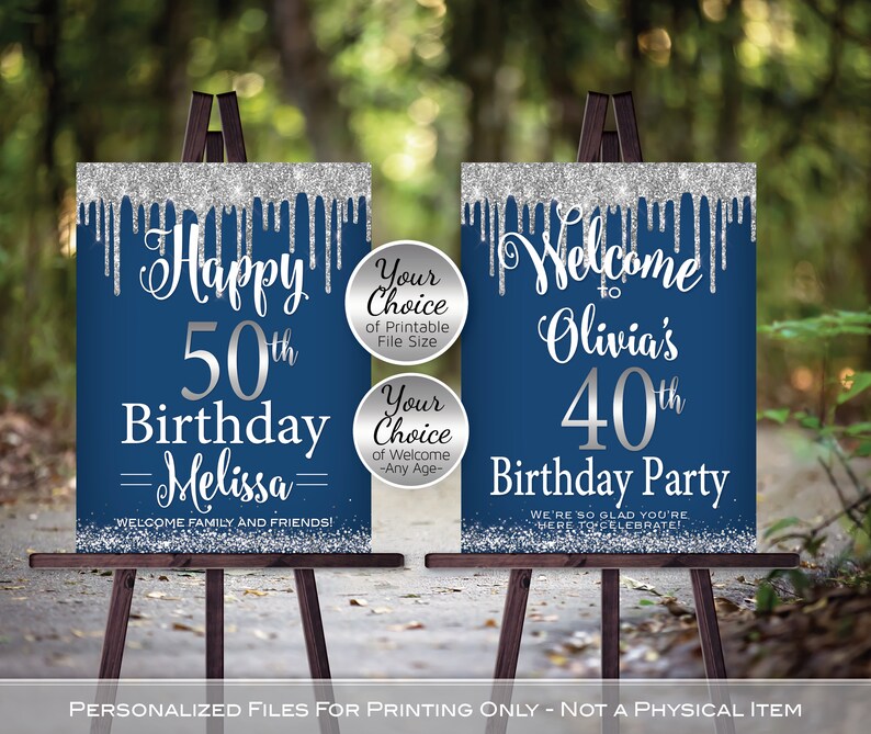 Birthday Welcome Sign Printable Dripping Silver Glitter | Etsy