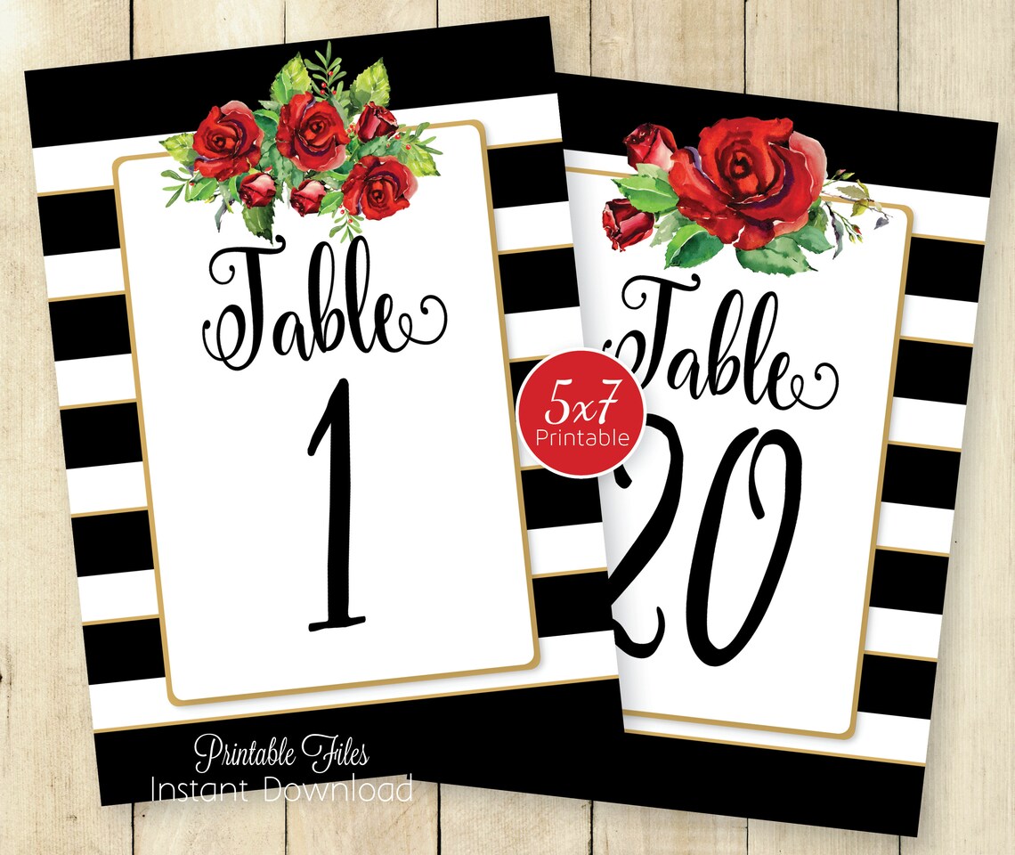Table Number Signs 1-20 5x7 Black and White Stripes With - Etsy