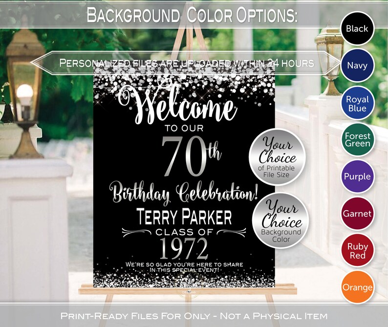 Class Reunion Birthday Celebration Welcome Sign Printable | Silver ...