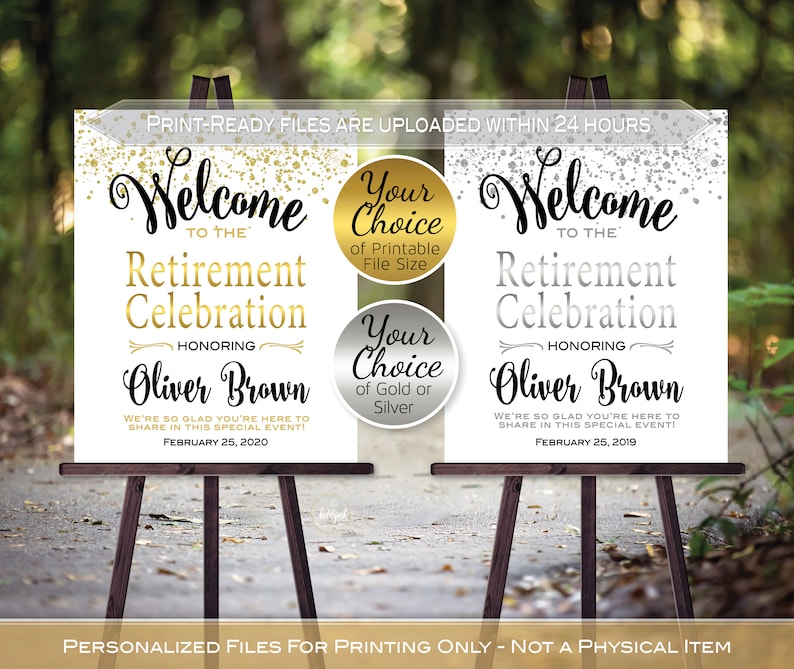 Personalized Retirement Celebration Welcome Sign: Gold or Silver ...