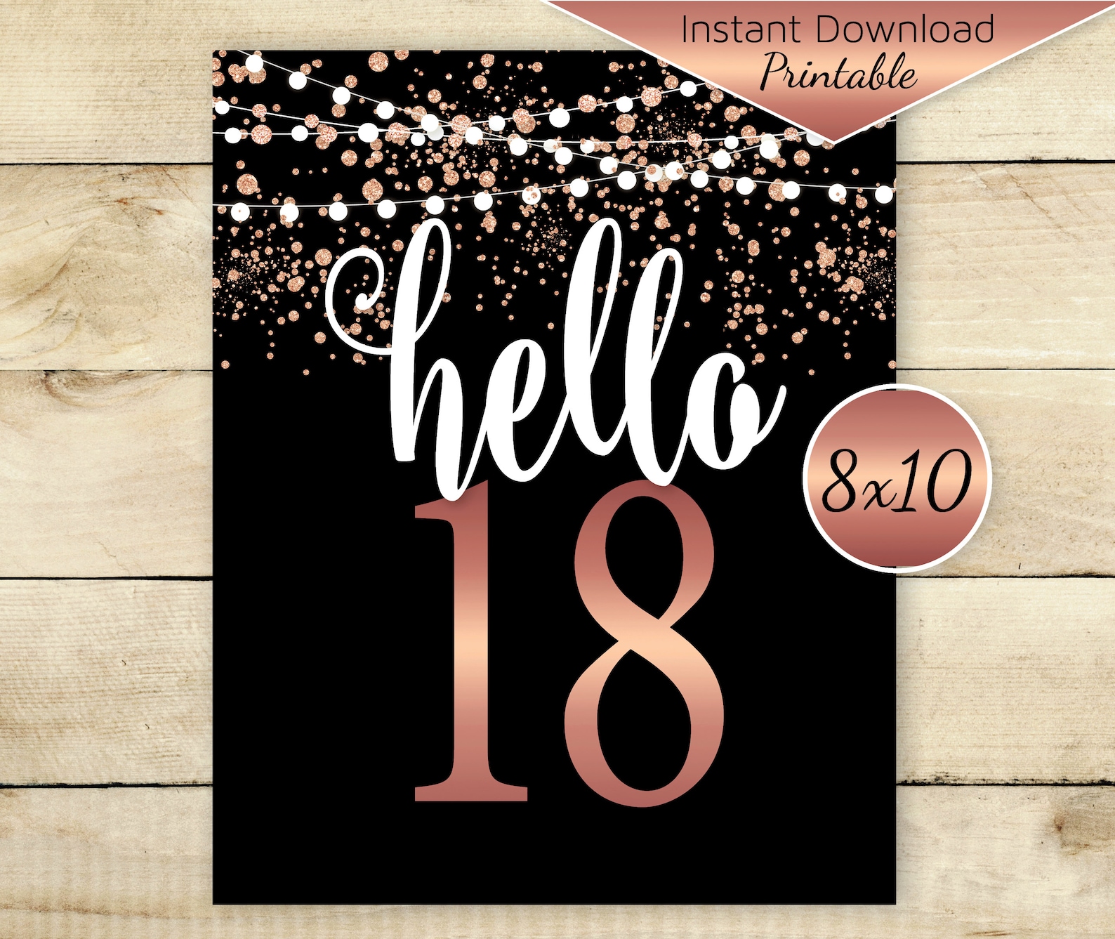 Hello 18 8x10 Printable Sign 18th Birthday Eighteen Rose - Etsy