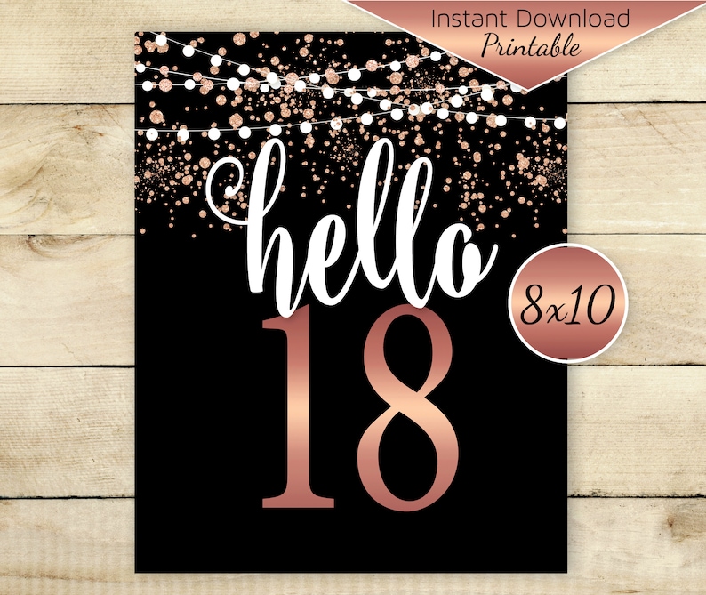 Hello 18 8x10 Printable Sign 18th Birthday Eighteen Rose - Etsy