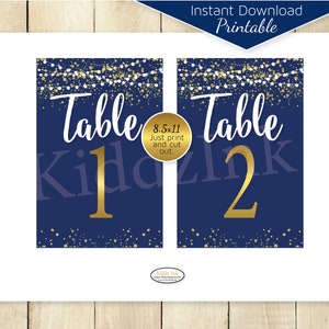 Table Number Signs 1-20 | 4x6 | Garland and Gold Confetti on Navy ...