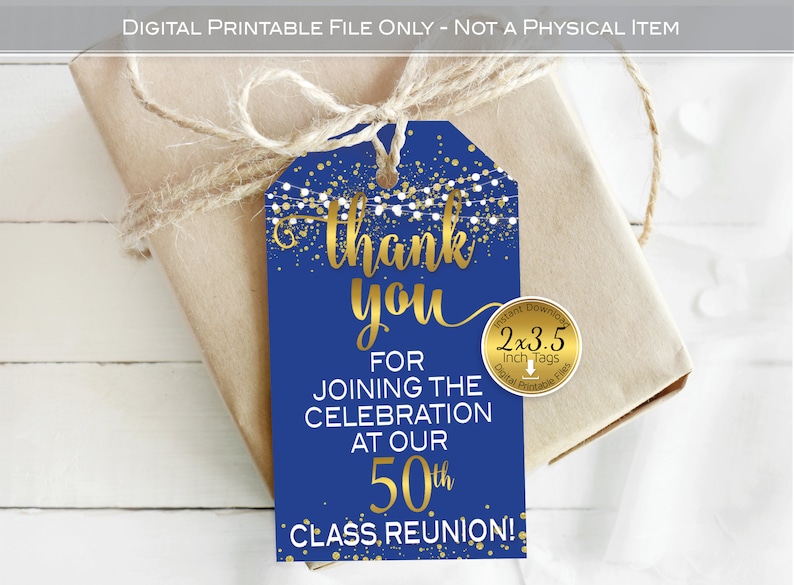 50th Class Reunion Thank You Favor Tags 2x3.5 Faux Gold Confetti ...