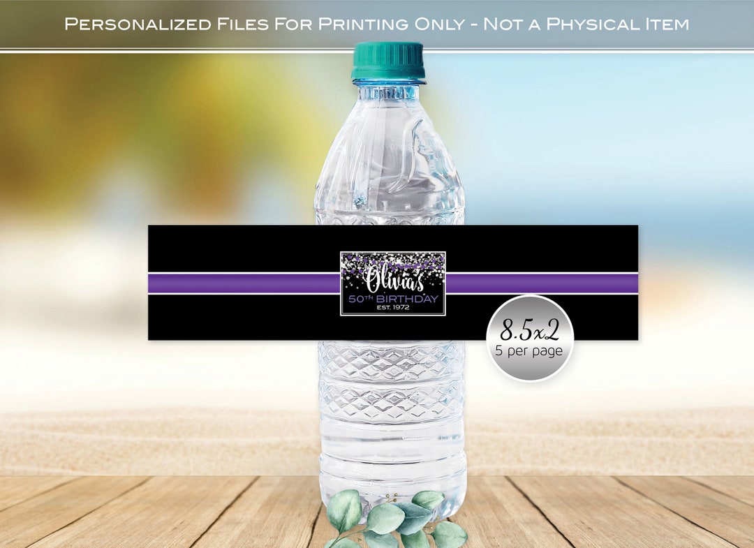 Birthday Water Bottle Label Wrap Printable | Personalized | Purple ...