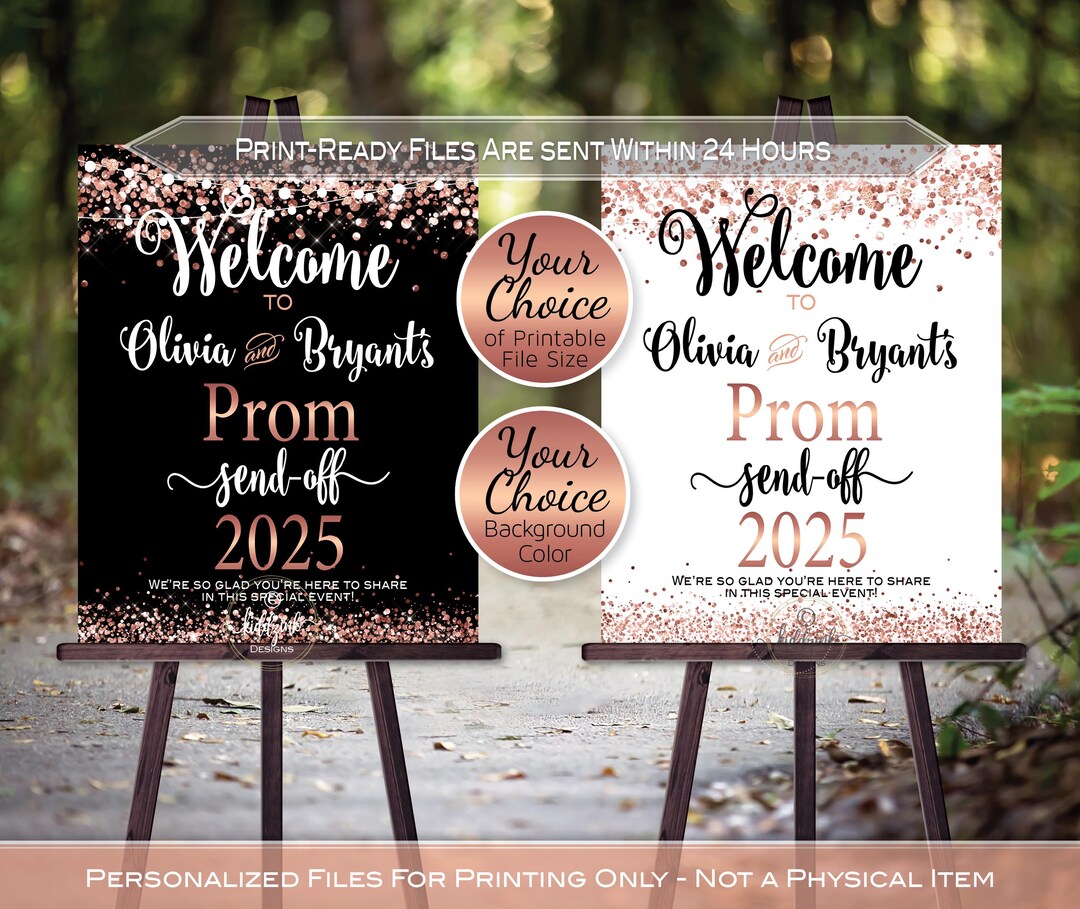 Prom Send-off Party Personalized Welcome Sign Printable | Rose Gold ...