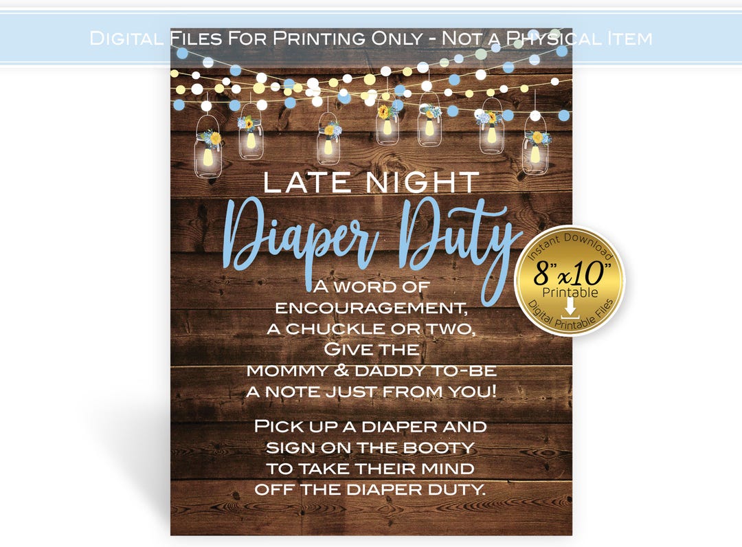 Diaper Duty Printable 8x10 Sign for Baby Shower | Garland Lights and ...