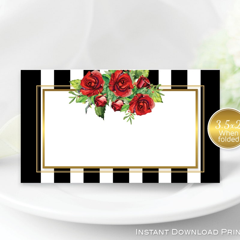 Place Card With Red Roses - Etsy