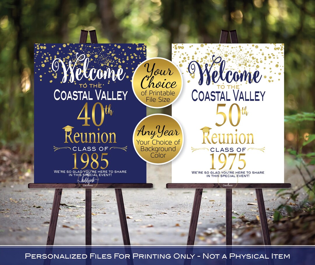 Class Reunion Personalized Welcome Sign Printable File | Gold Confetti ...