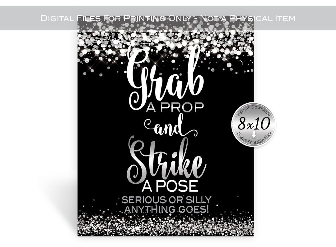 Photo Prop Table Sign | Black Silver Birthday | Grab a Prop | 8x10 ...