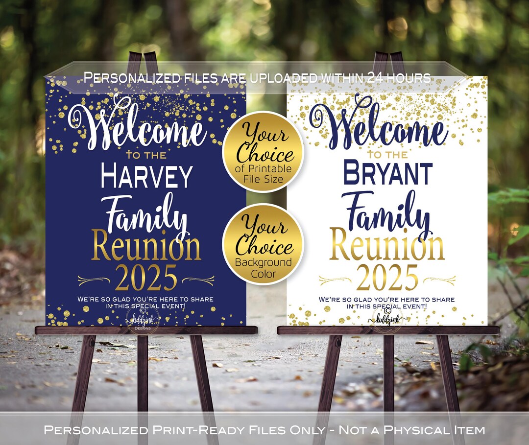Family Reunion Personalized Welcome Sign Printable File | Gold Confetti ...