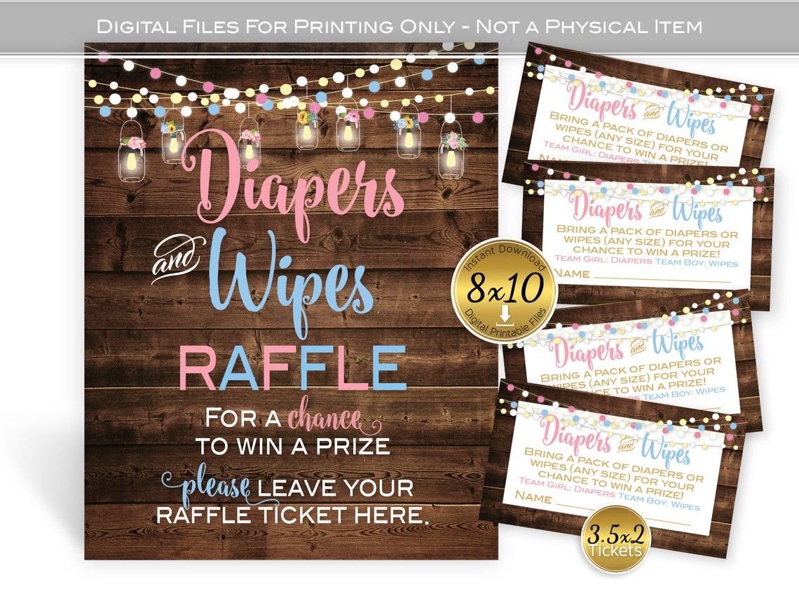 Diaper and Wipes Raffle 8x10 Sign and Tickets Gender Reveal - Etsy