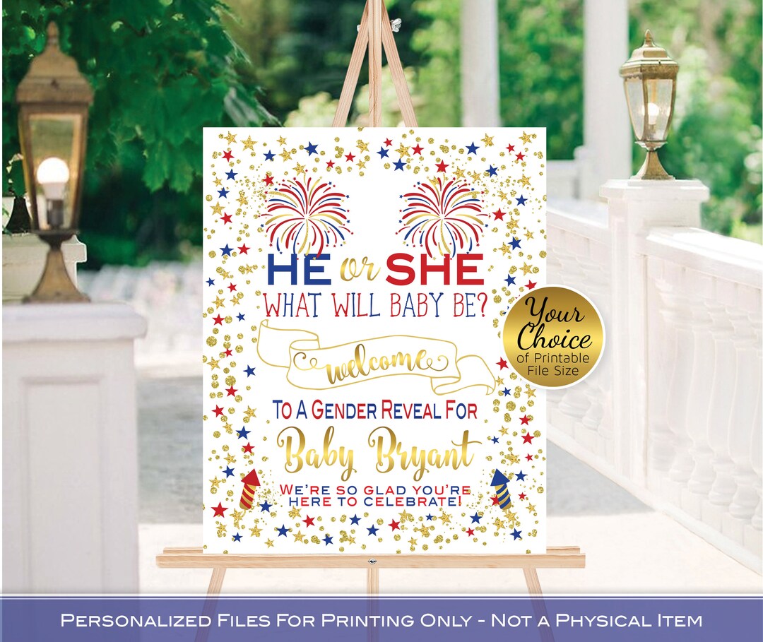 Gender Reveal Fireworks Twinkle Welcome Sign Printable | He or She ...