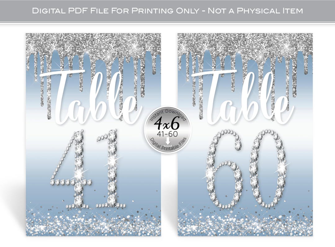 Silver Glitter Table Numbers 41-60: Baby Blue Confetti (digital ...