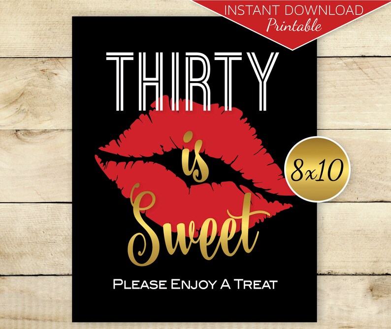 Thirty is Sweet 30th Birthday 8x10 Printable Sign Red - Etsy