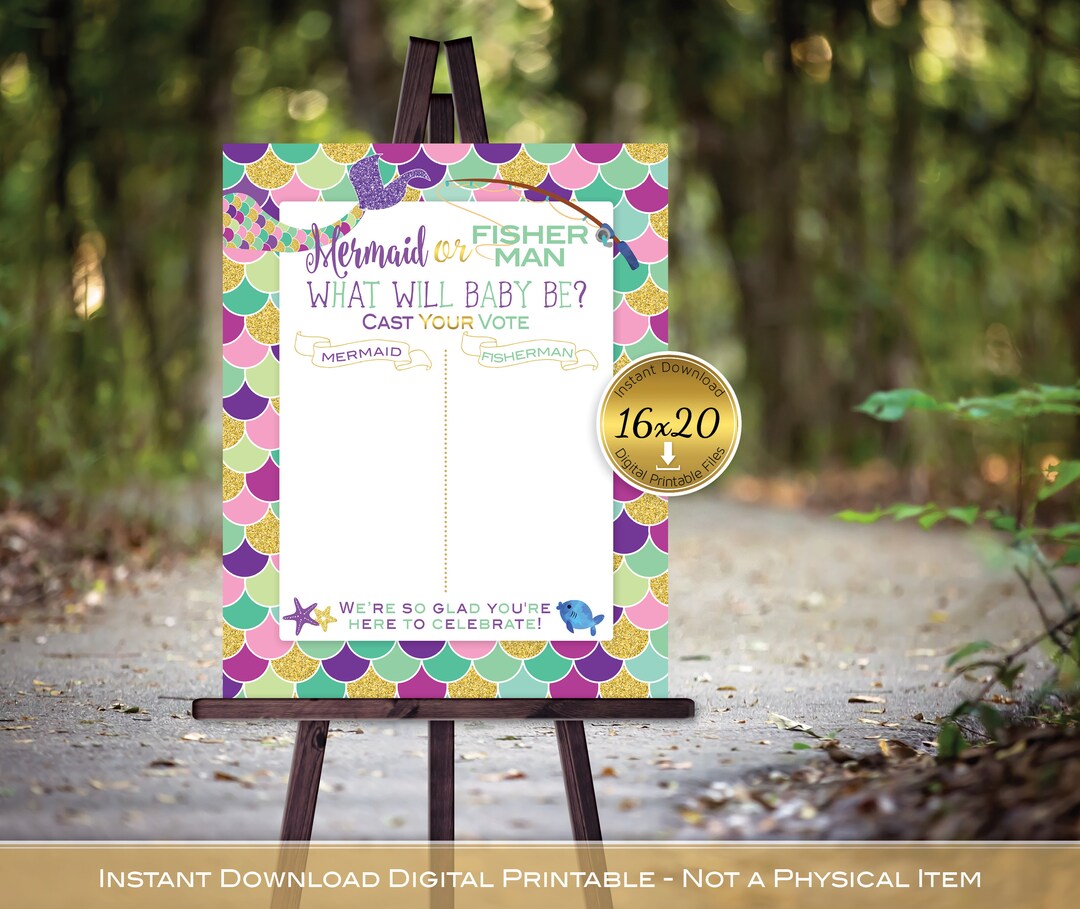 Mermaid or Fisherman Cast Your Vote Gender Reveal 16x20 Printable ...